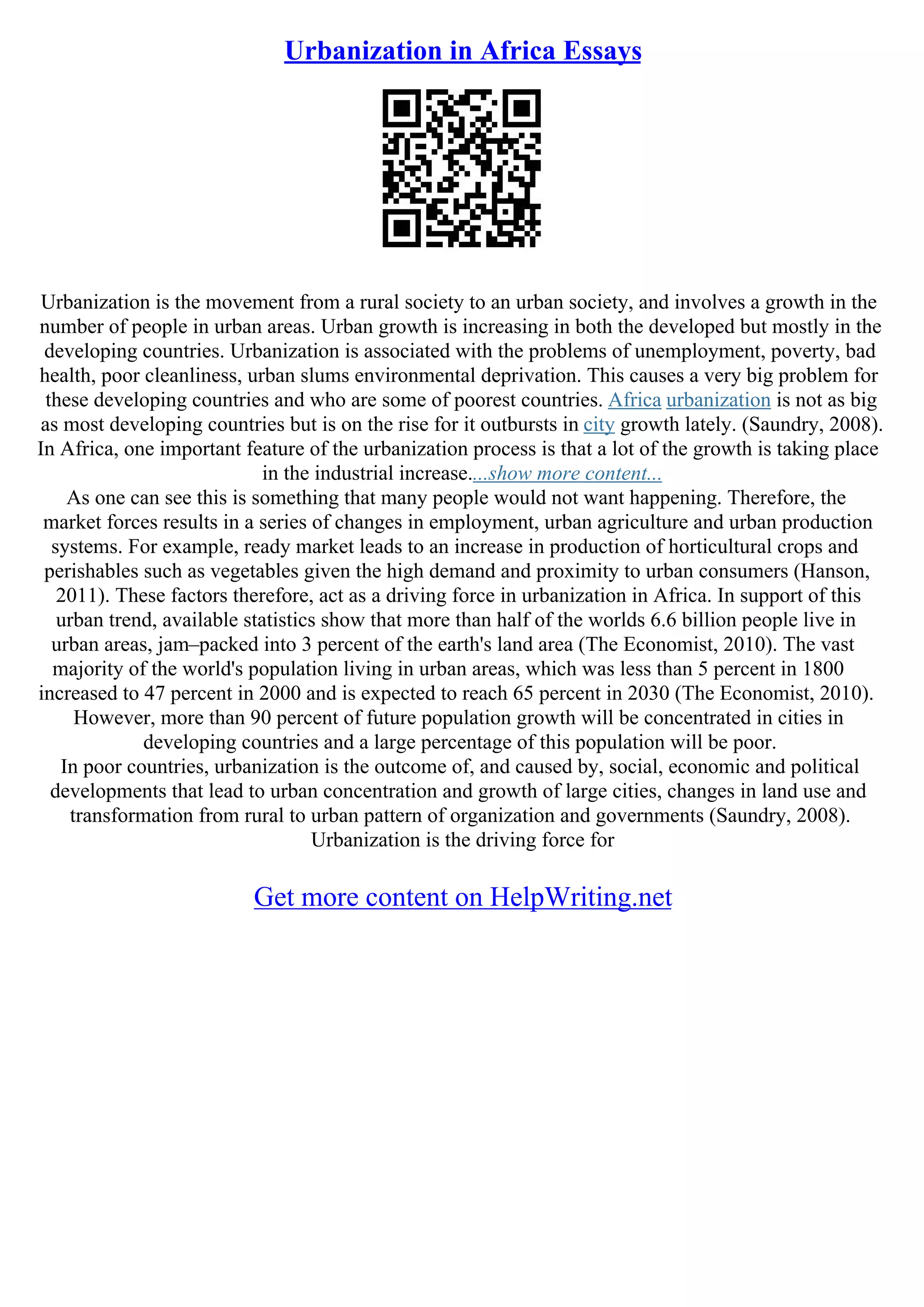 Urbanisation Essay | PDF