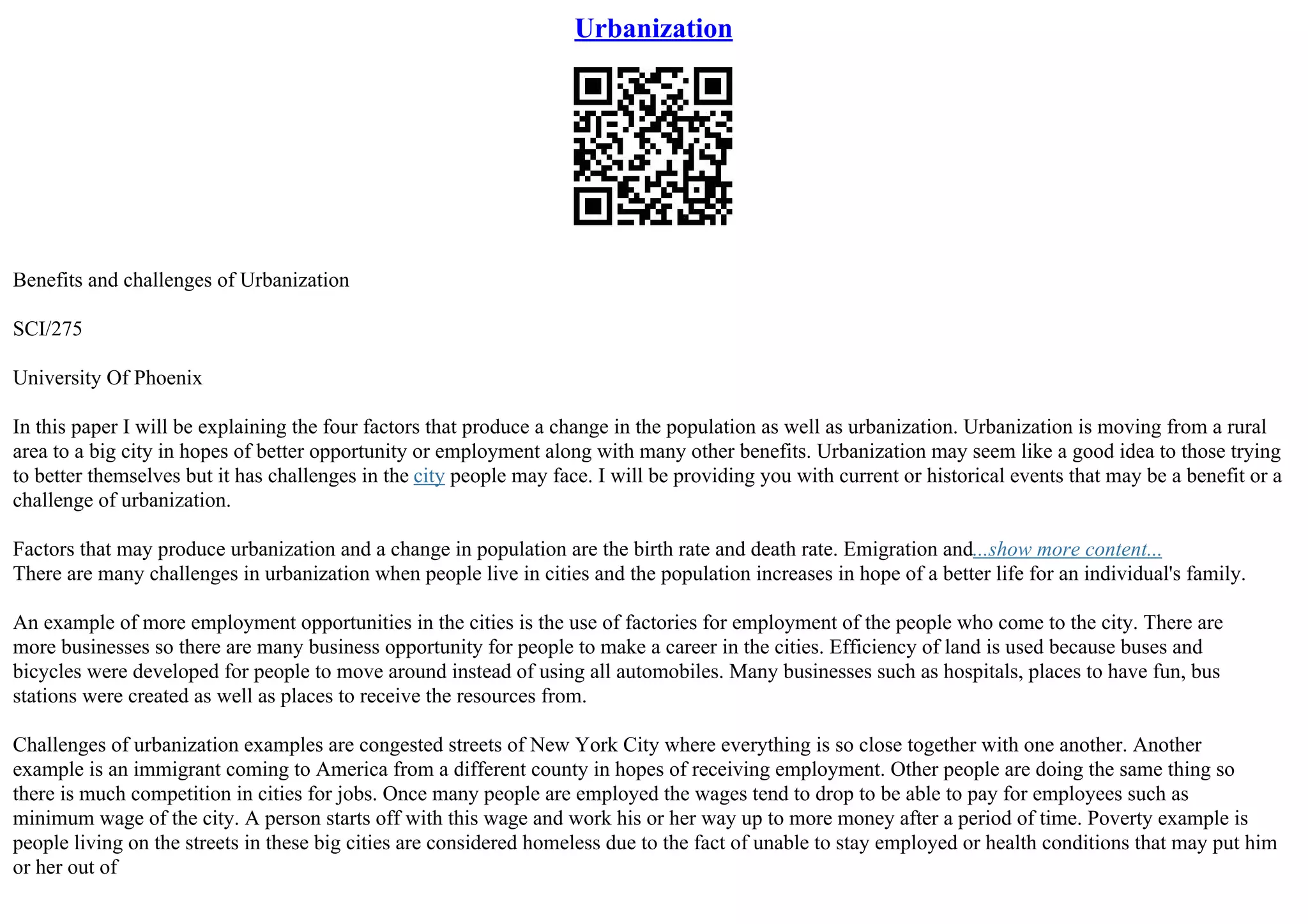 Urbanization | PDF | Geography | Science