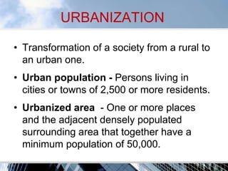 Urbanization: A Theoretical View (Perspectives, growth, cause and ...