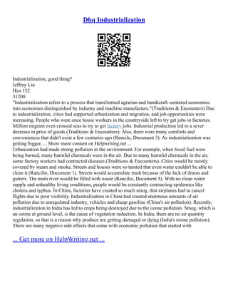 Urbanization And Industrialization | PDF