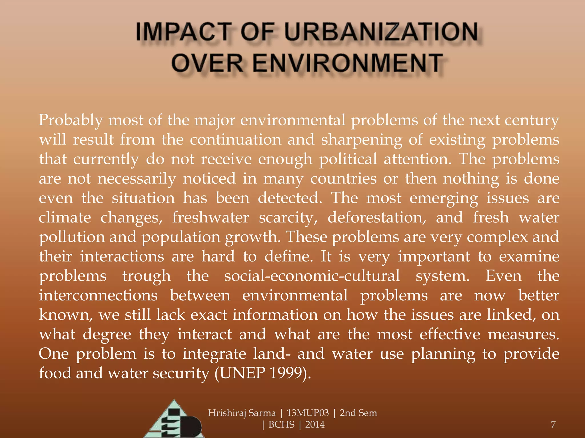 Urbanization and its effect on environment | PPTX