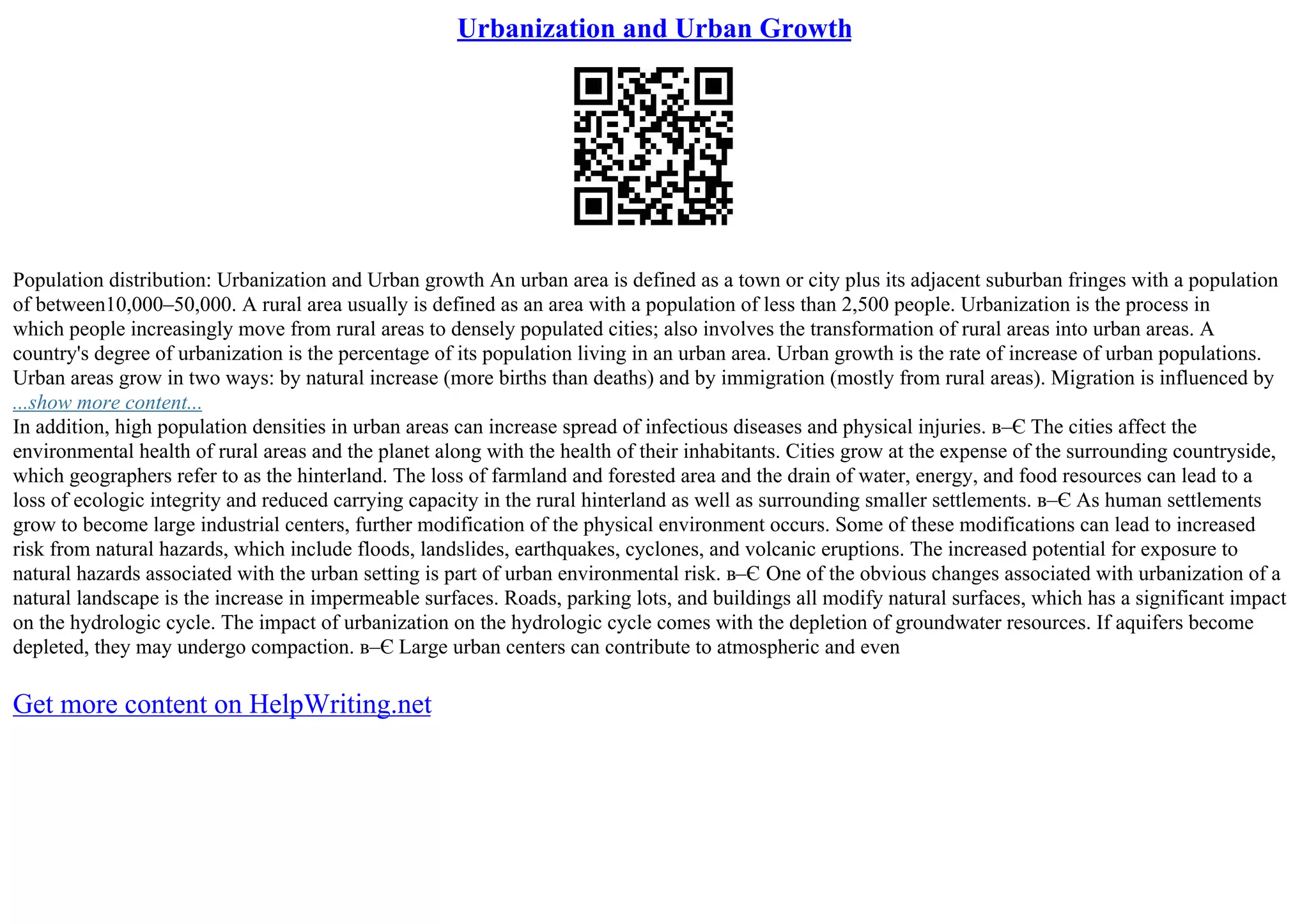 Urbanization And Urban Growth | PDF