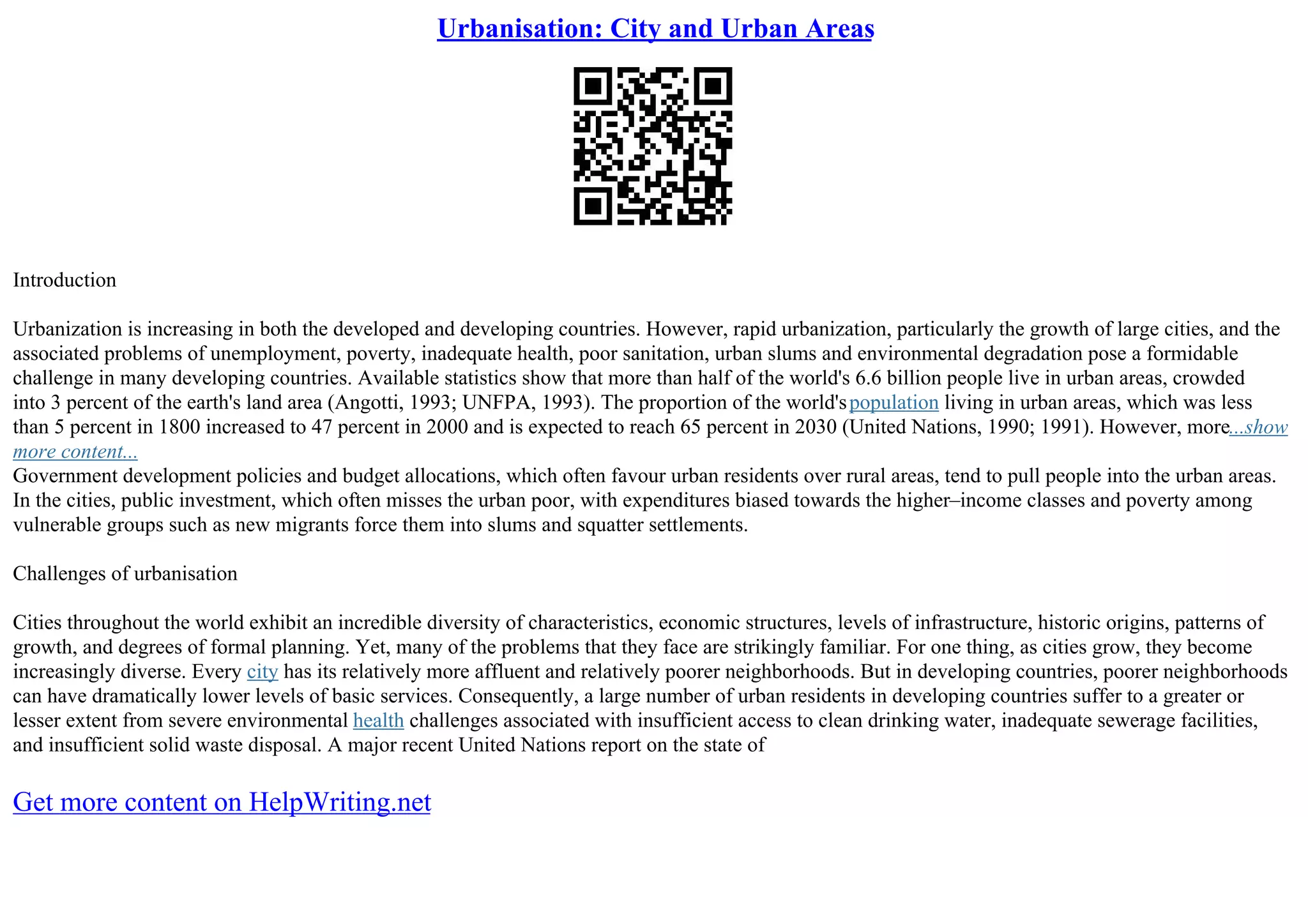 Urbanization And Urban Growth | PDF