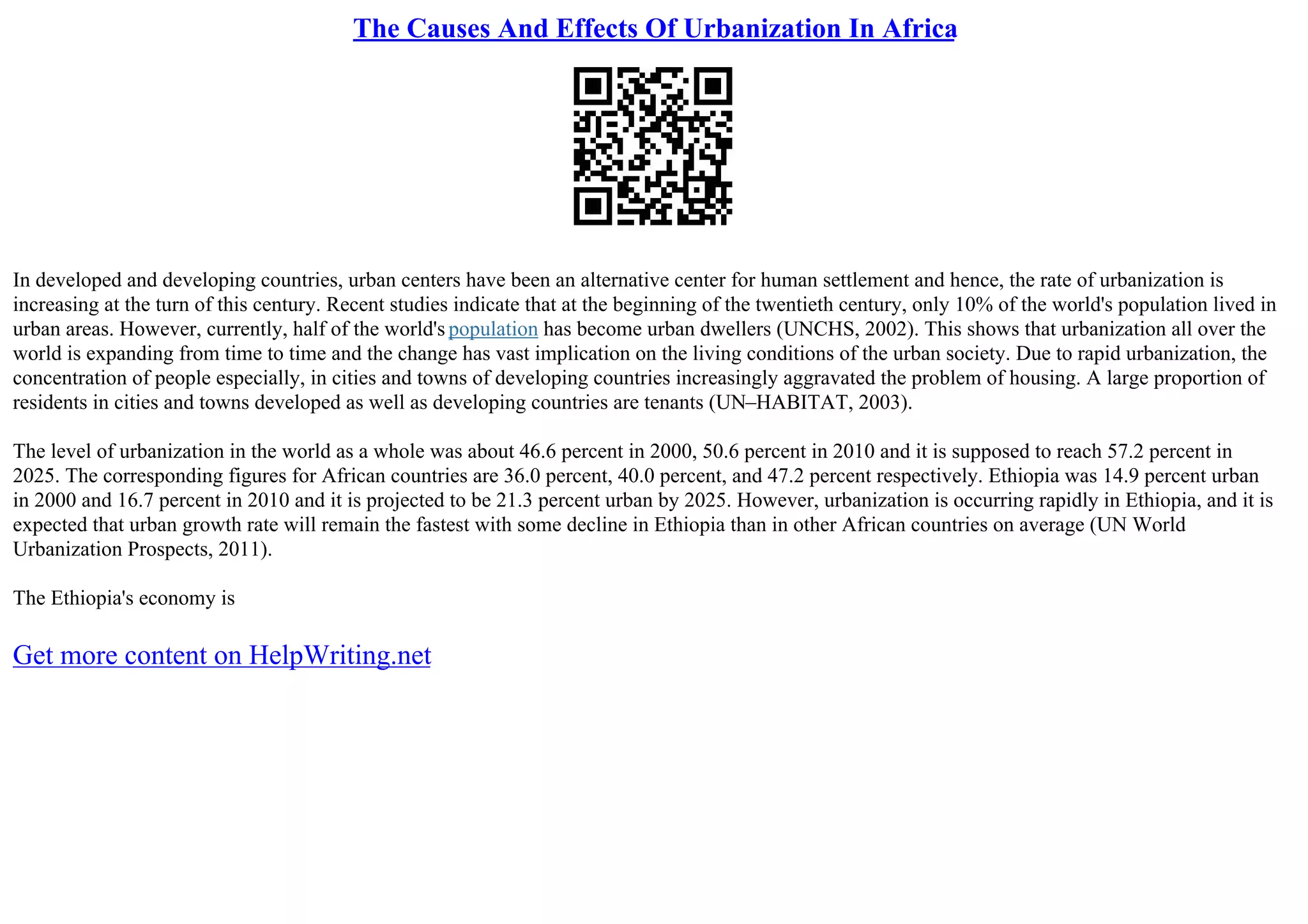 Urbanization And Urban Growth | PDF