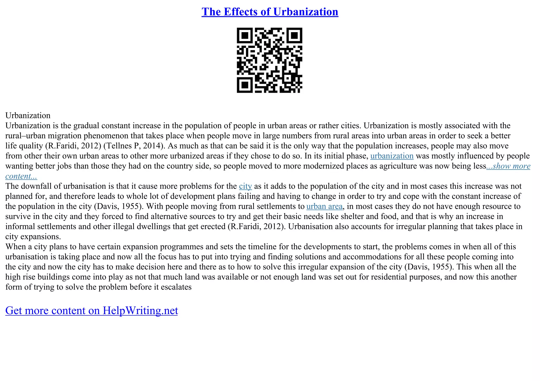 Urbanization And Urban Growth | PDF