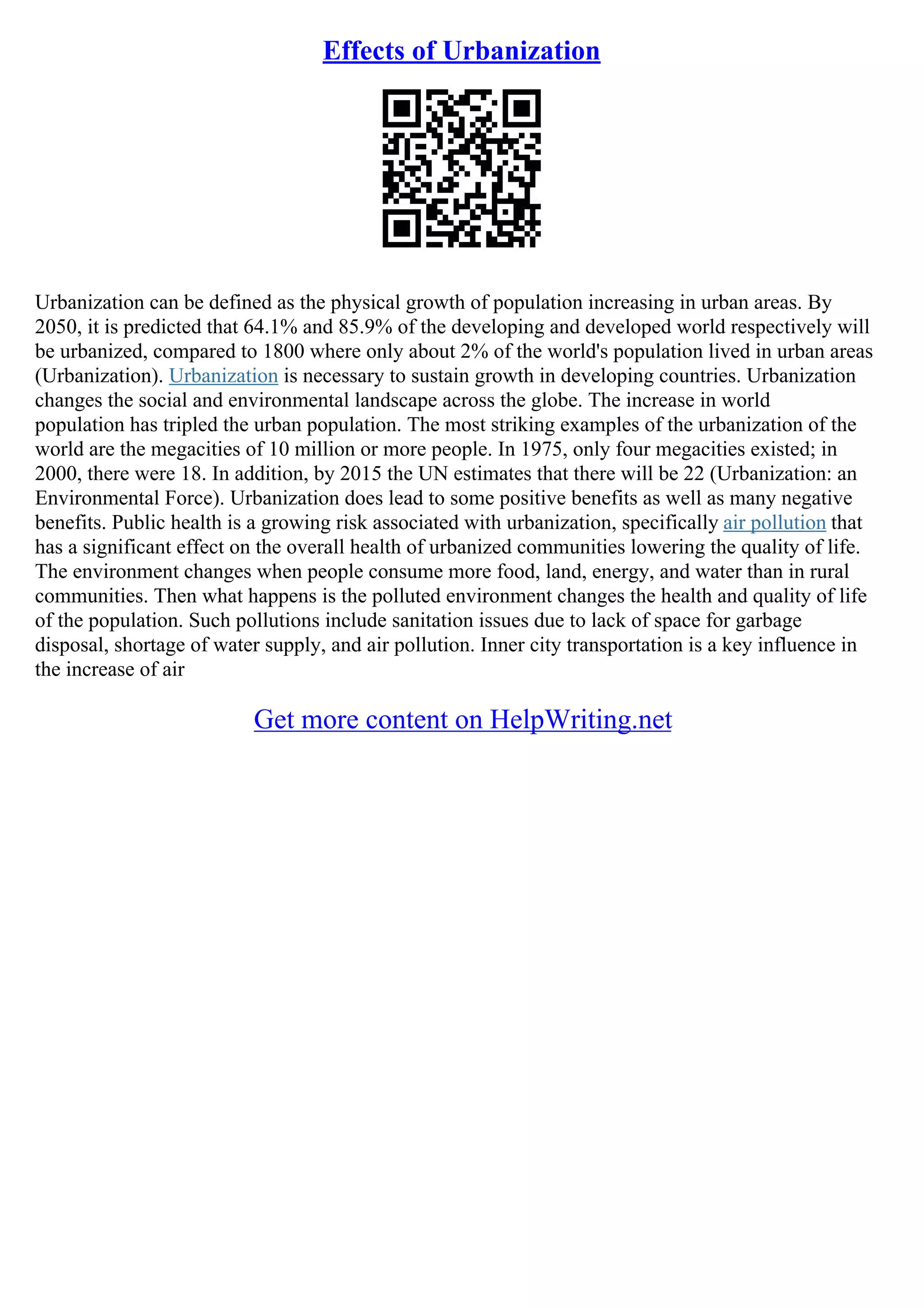 Urbanization Essay | PDF