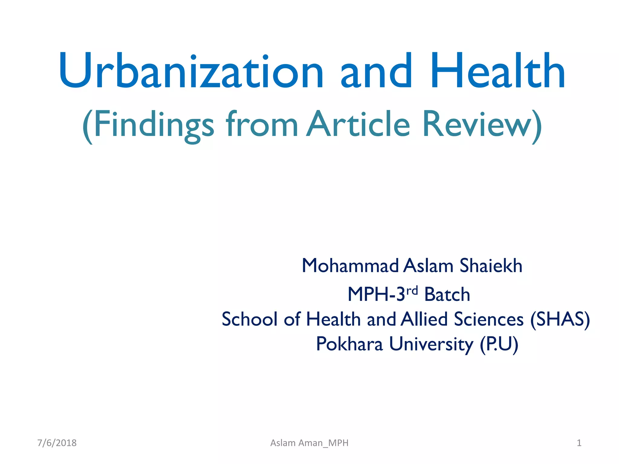 Urbanization and Health : An Article Review | PDF