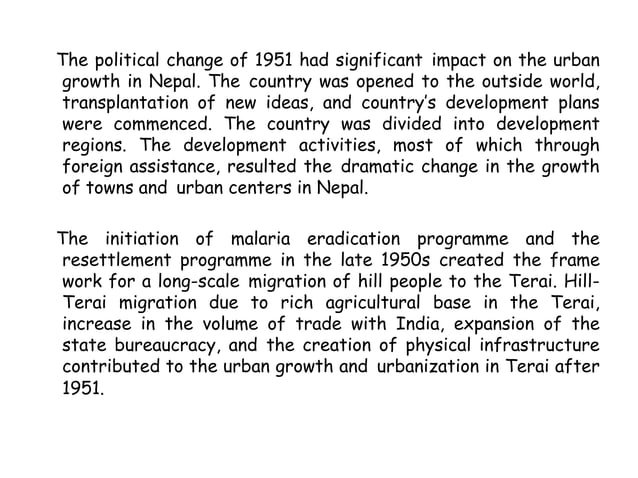 Urbanization in nepal final | PPSX | Developmental Sites | Real Estate