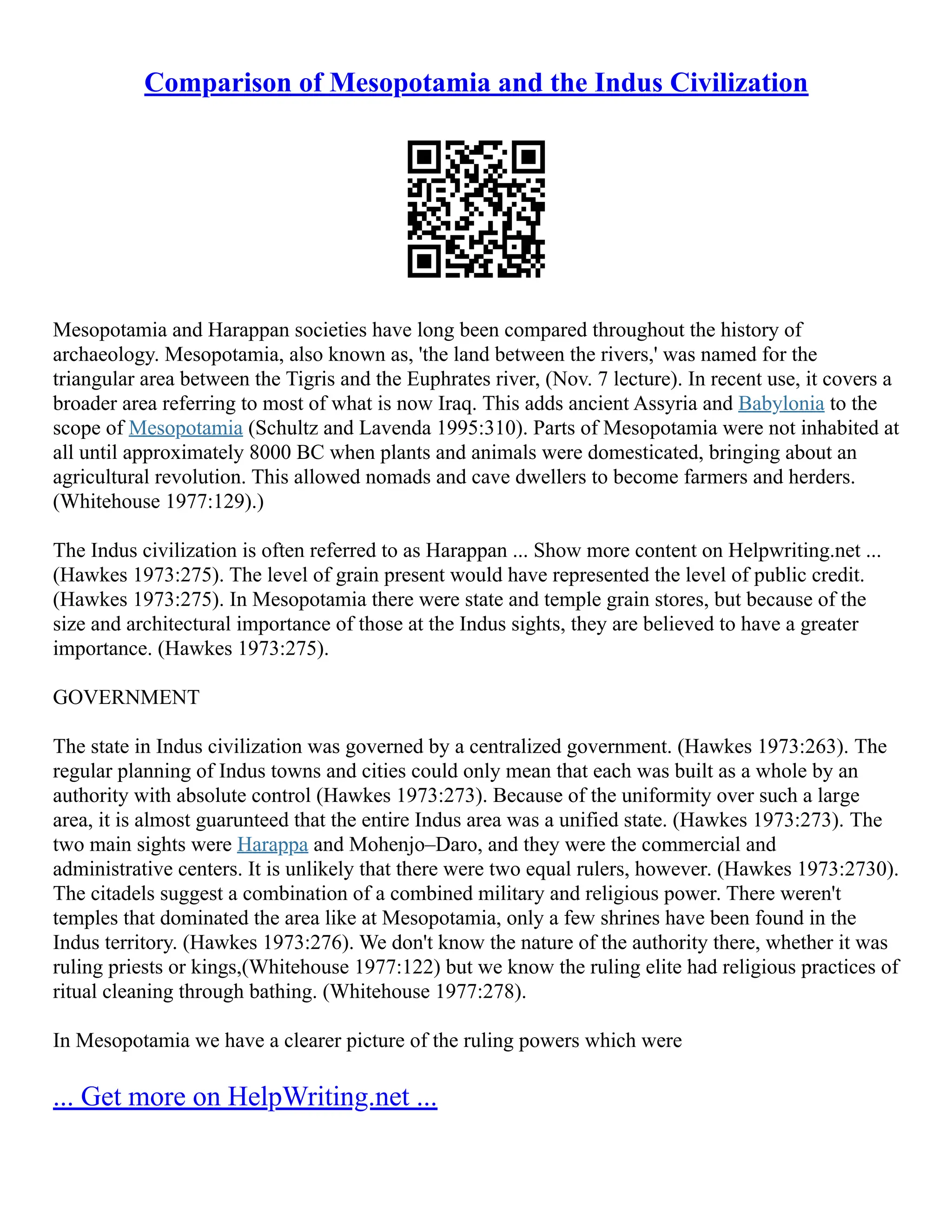 Urbanization Of Ancient Mesopotamia, Egypt And The Indus... | PDF