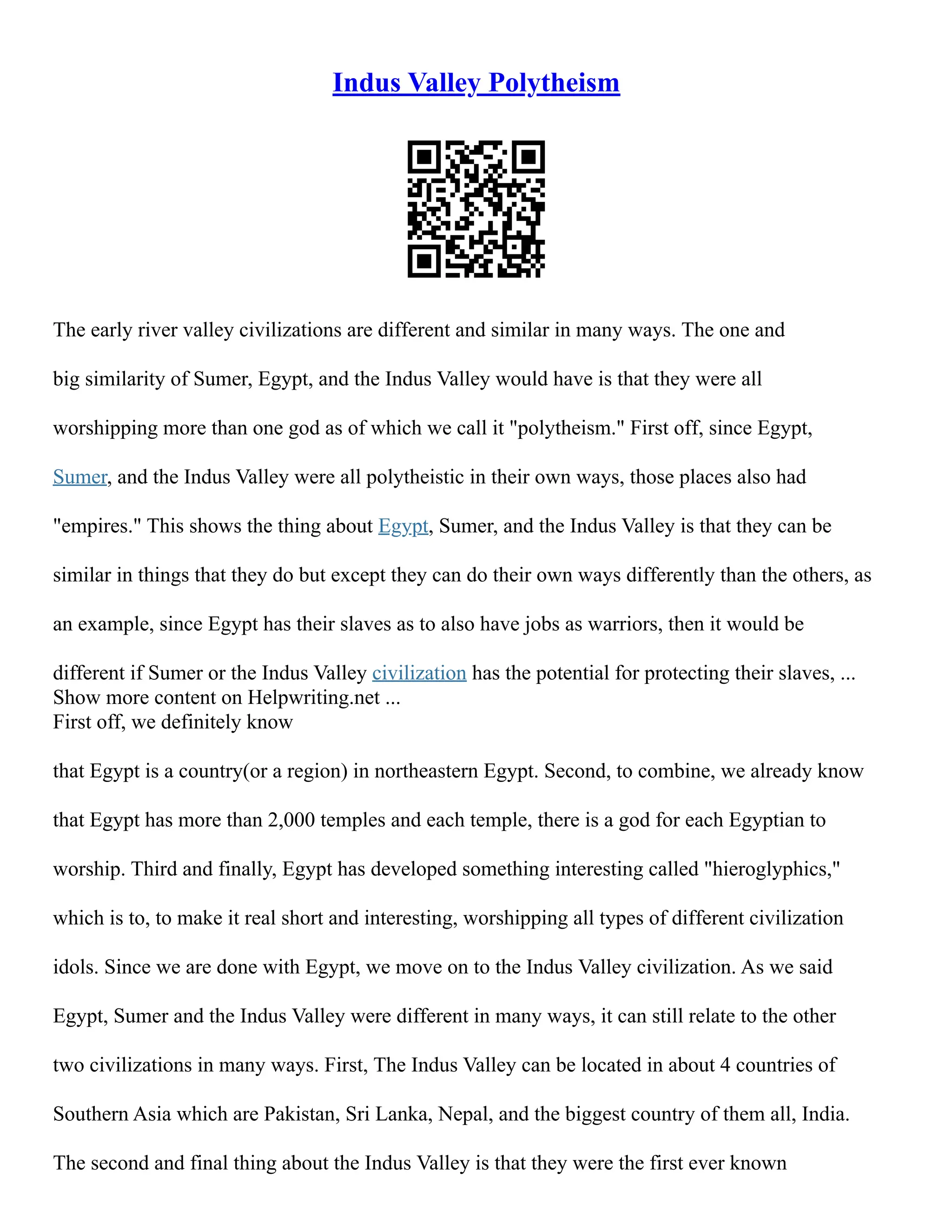 Urbanization Of Ancient Mesopotamia, Egypt And The Indus... | PDF