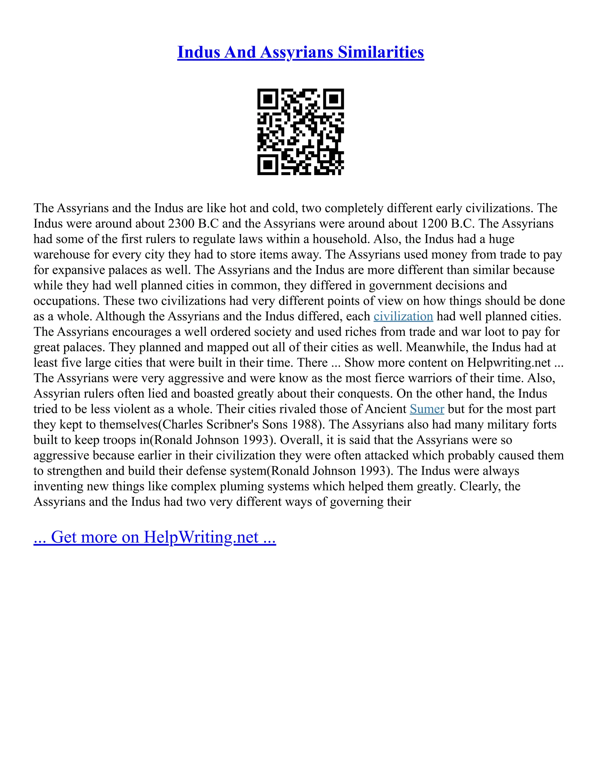 Urbanization Of Ancient Mesopotamia, Egypt And The Indus... | PDF