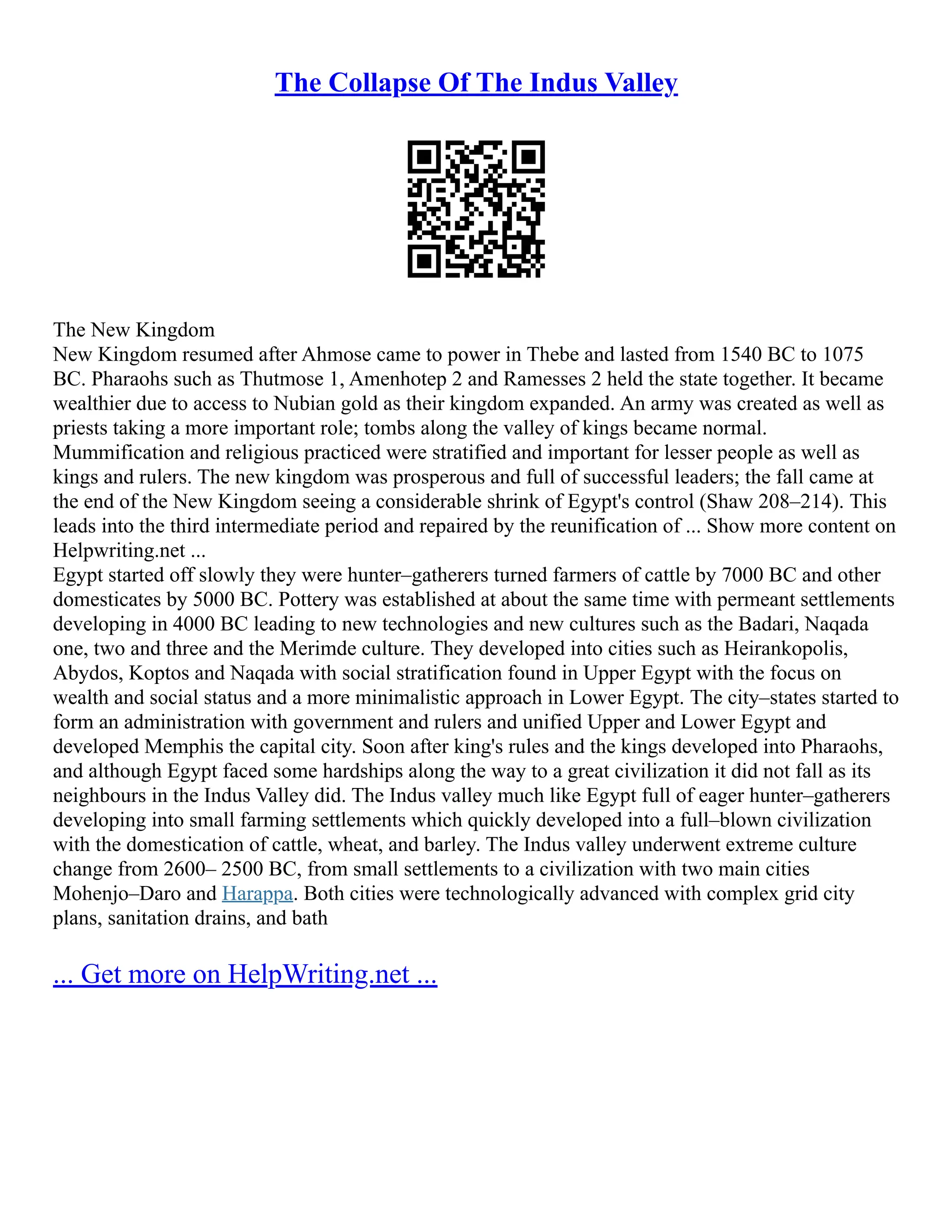 Urbanization Of Ancient Mesopotamia, Egypt And The Indus... | PDF