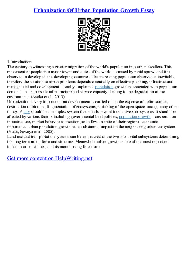 Urbanization Of Urban Population Growth Essay | PDF | Environment | Science