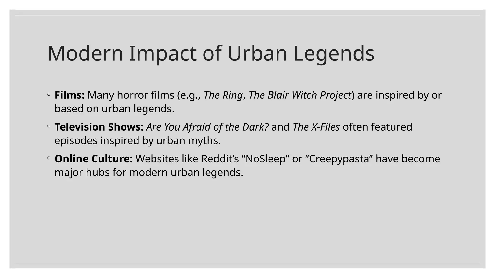 a presentation on Urban Legends, Myths and Mysteries.pptx