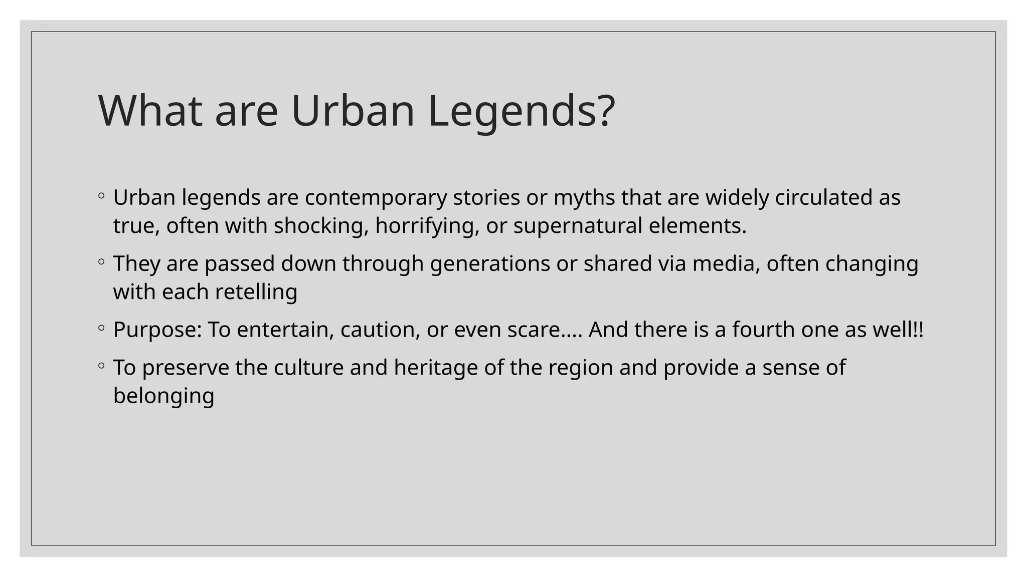 a presentation on Urban Legends, Myths and Mysteries.pptx