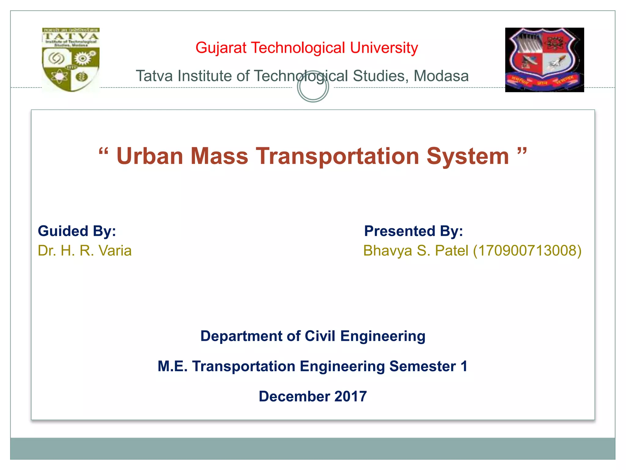 Urban mass transportation system | PPTX