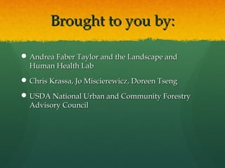 Panel Discussion: State-of-the-Art Research: Dr. Frances E. Kuo | PPT