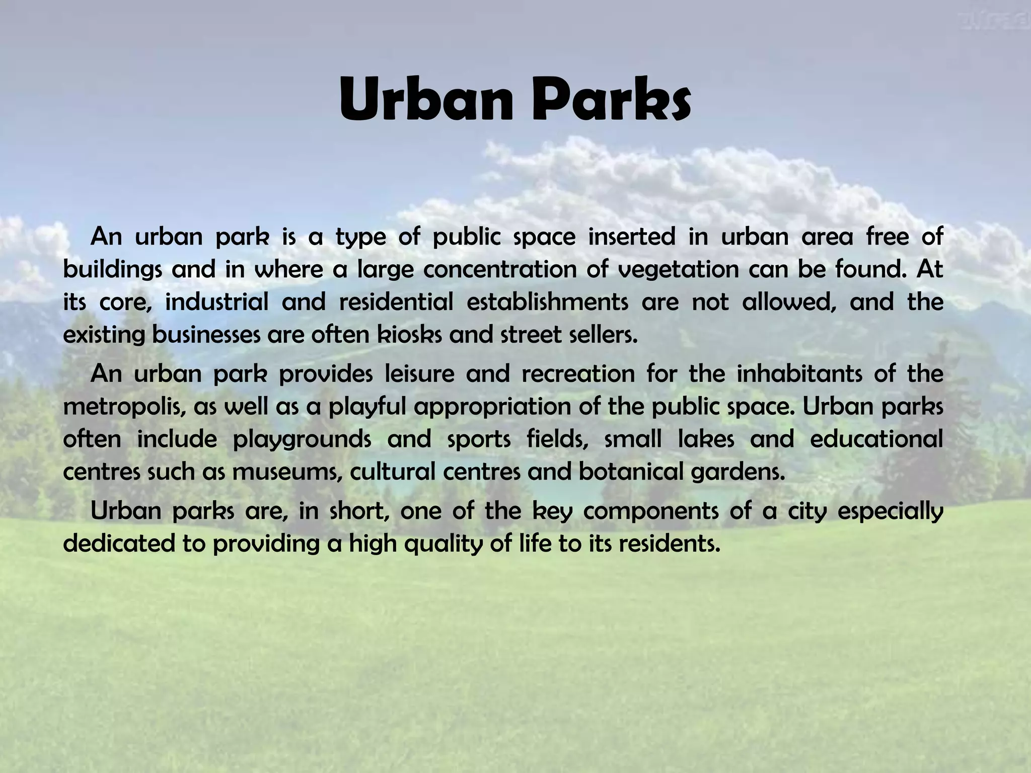 Urban parks and gardens | PPTX