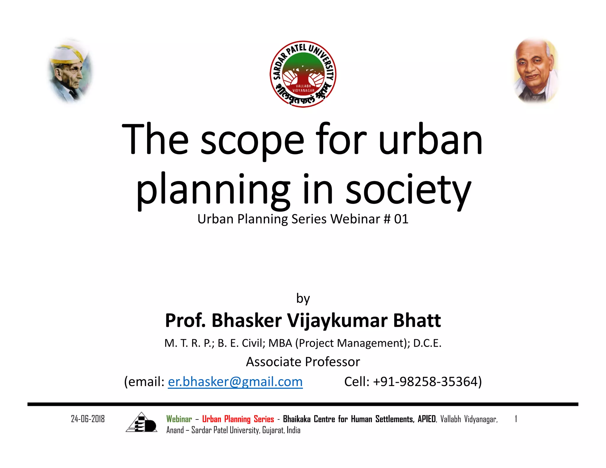 Urban planning 01 the scope for urban planning in society | PPT