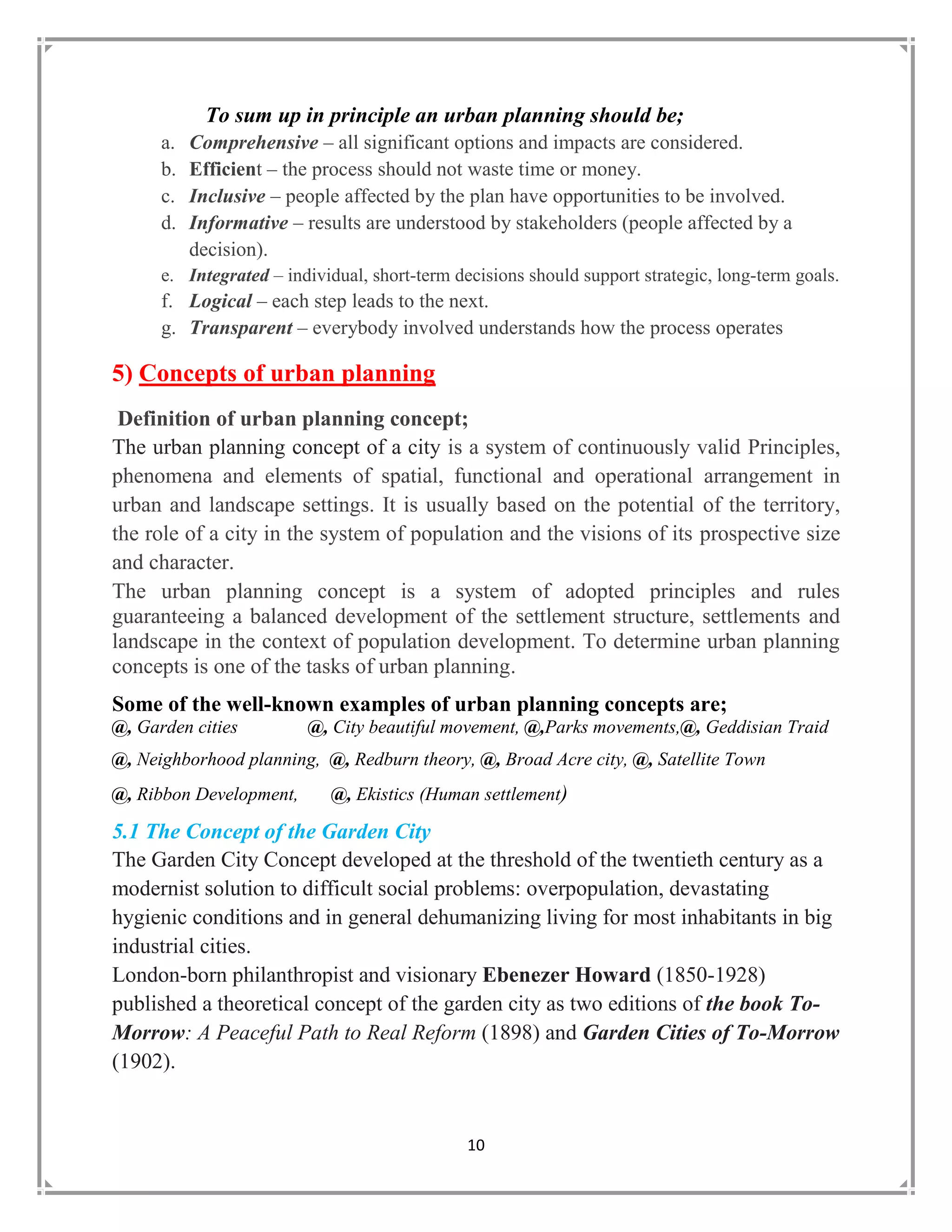 Urban planning concept,principles and elementes | PDF