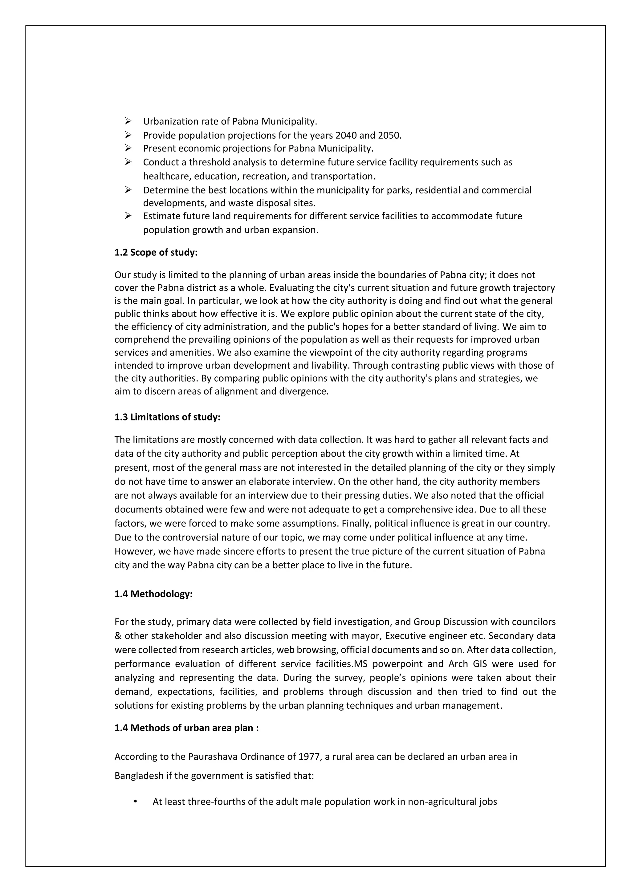 Assessment and Future Land Requirements Of Urban areas And Facilities Of Pabna Municipality ...