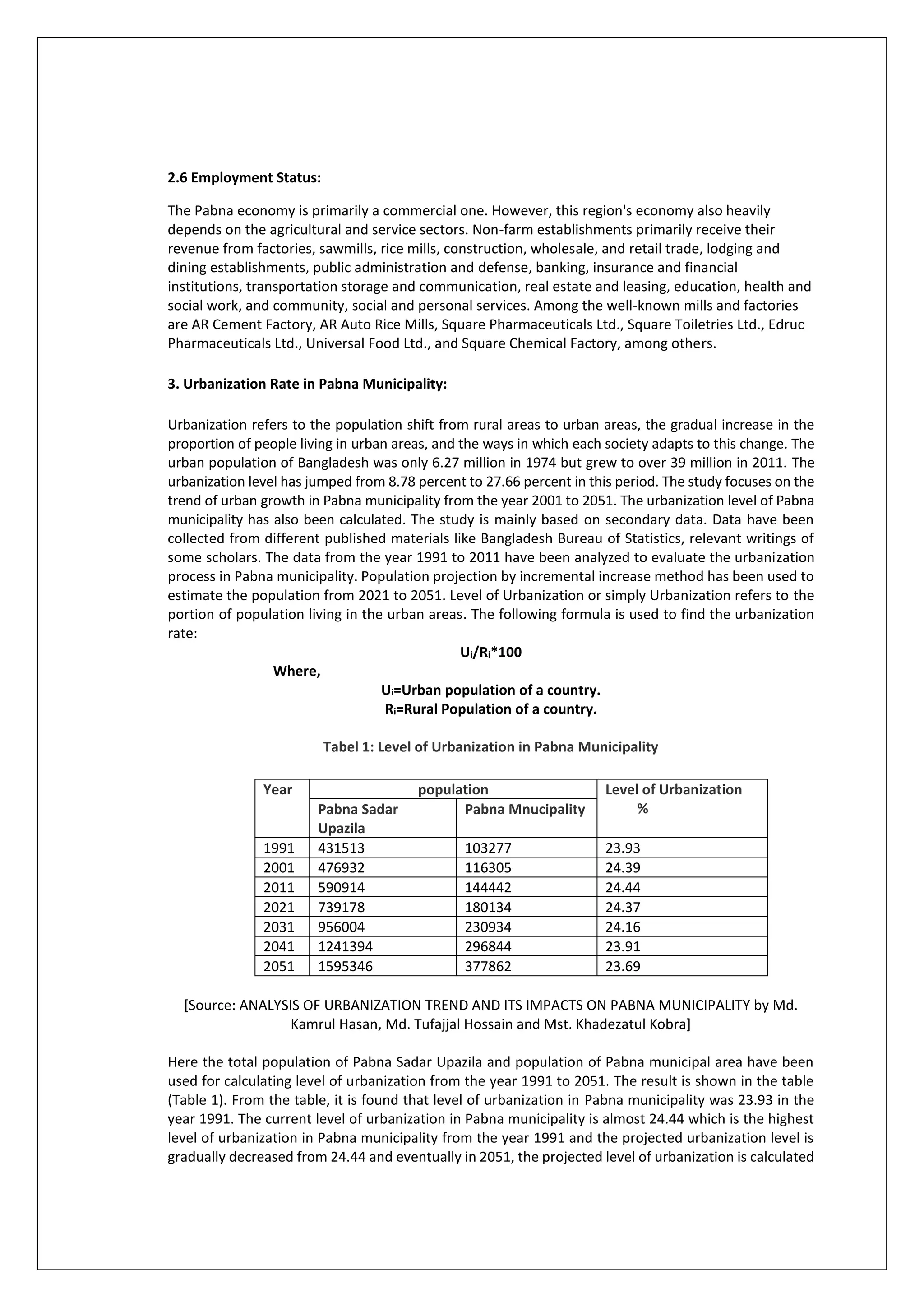 Assessment and Future Land Requirements Of Urban areas And Facilities Of Pabna Municipality ...