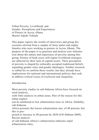Urban Poverty, Livelihood, and Gender Perceptions and Exper.docx