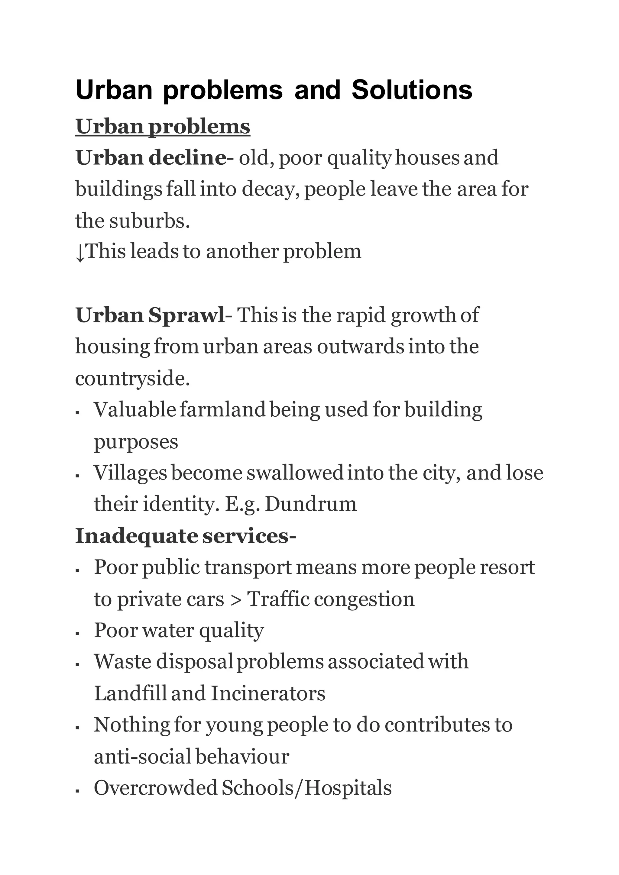 Urban problems and solutions | DOCX