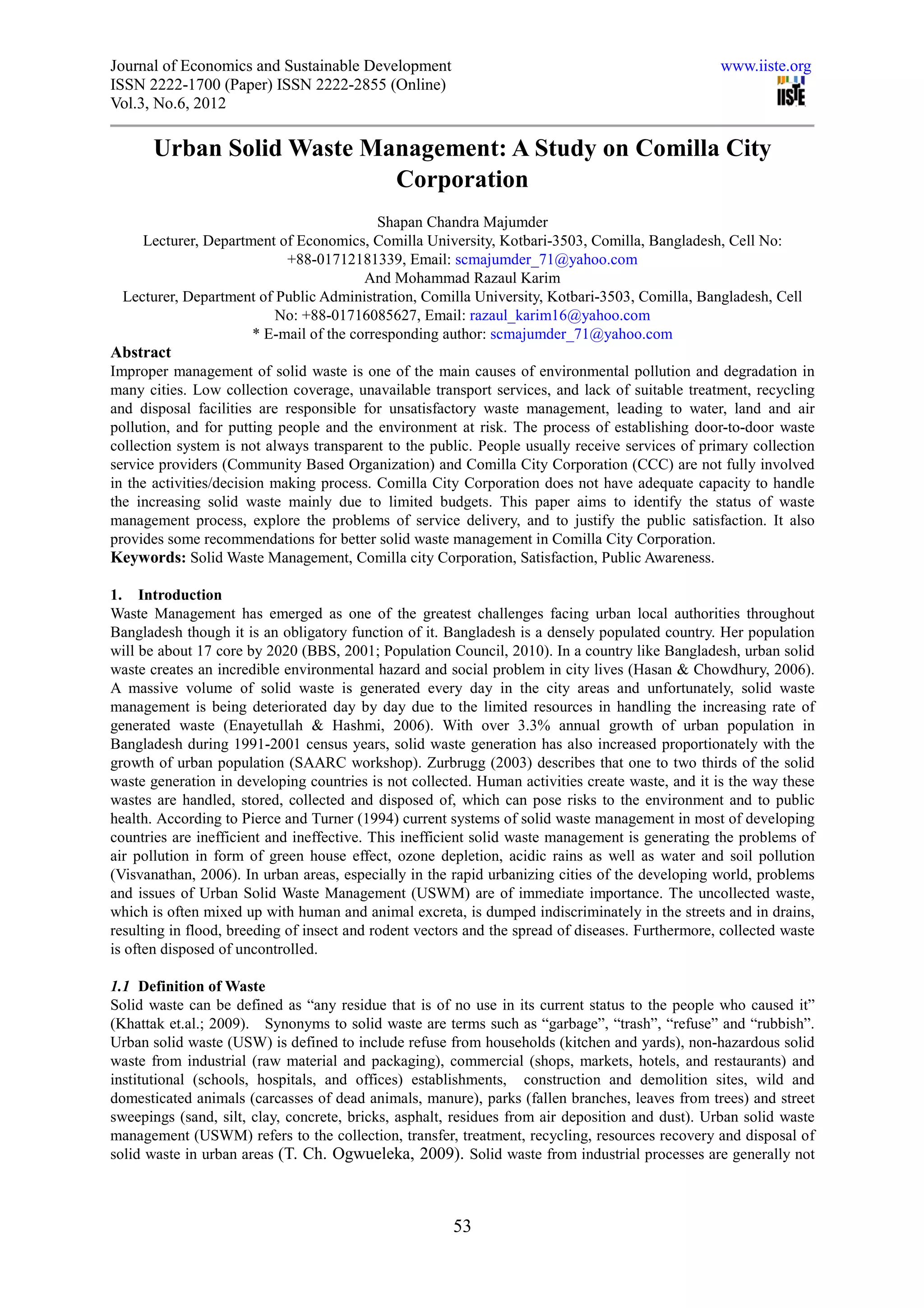 Urban solid waste management a study on comilla city corporation | PDF