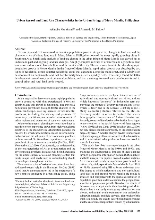 Urban sprawl and land use characteristics in the urban fringe of metro ...