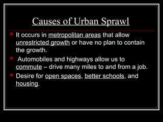 Urban sprawl or expansion of cities and density of population | PPT
