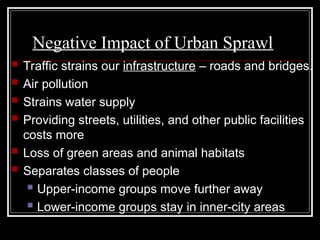 Urban sprawl or expansion of cities and density of population | PPT