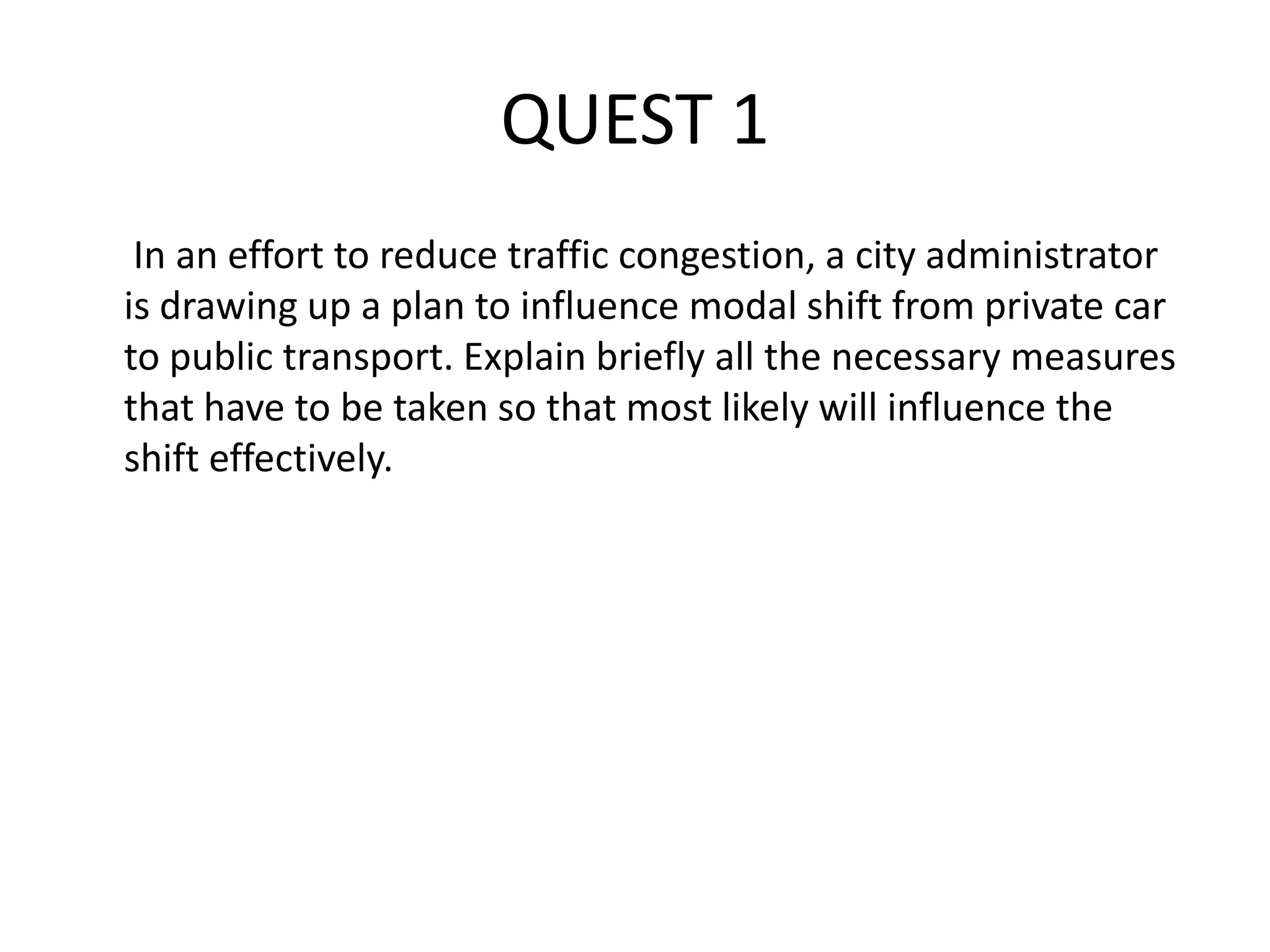 Urban transport (MODAL SHIFT ANALYSIS) | PPTX