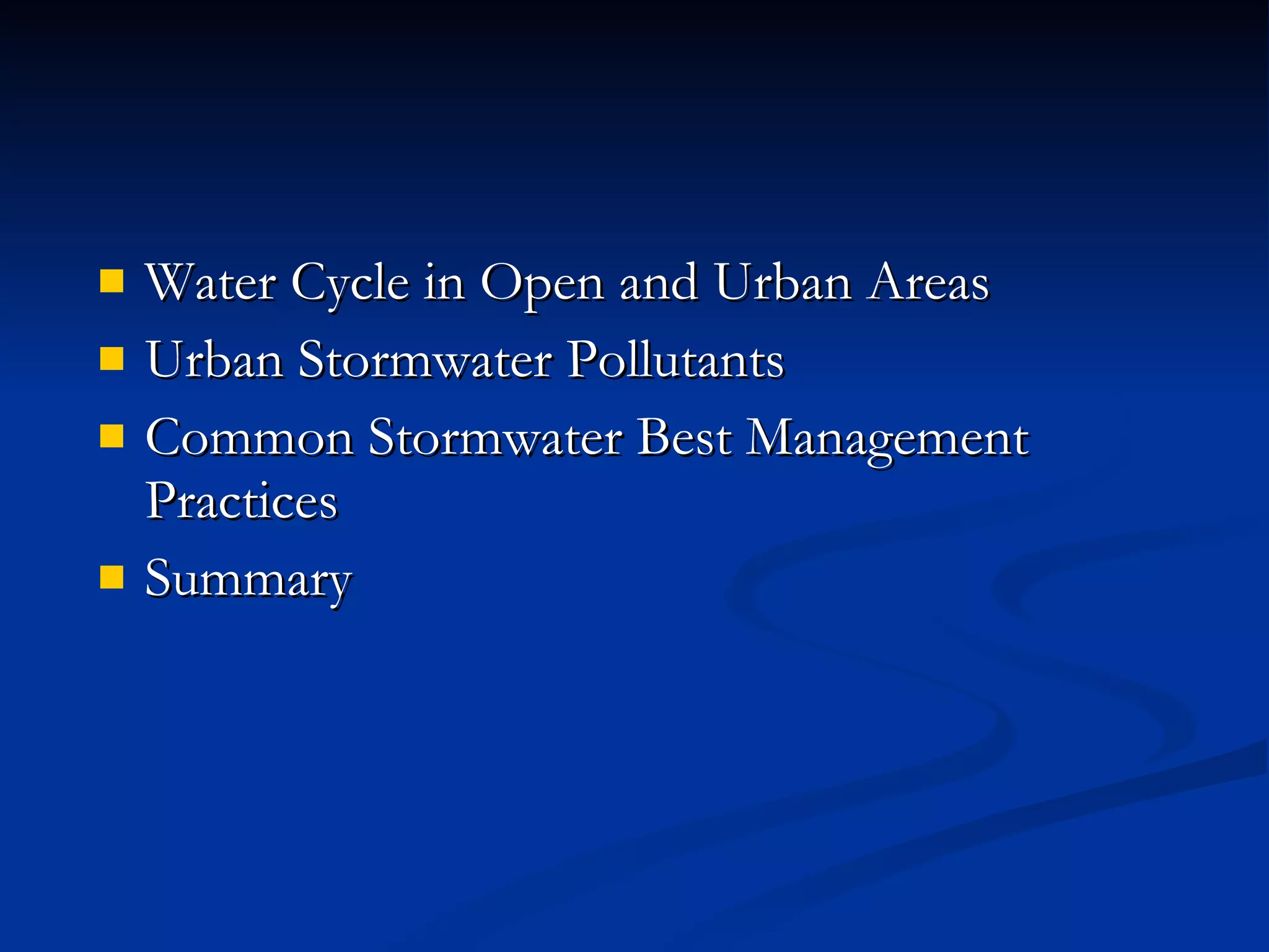 Urban Water Quality Issues - Introduction to Urban Stormwater | PPT