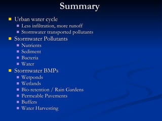 Urban Water Quality Issues - Introduction to Urban Stormwater | PPT