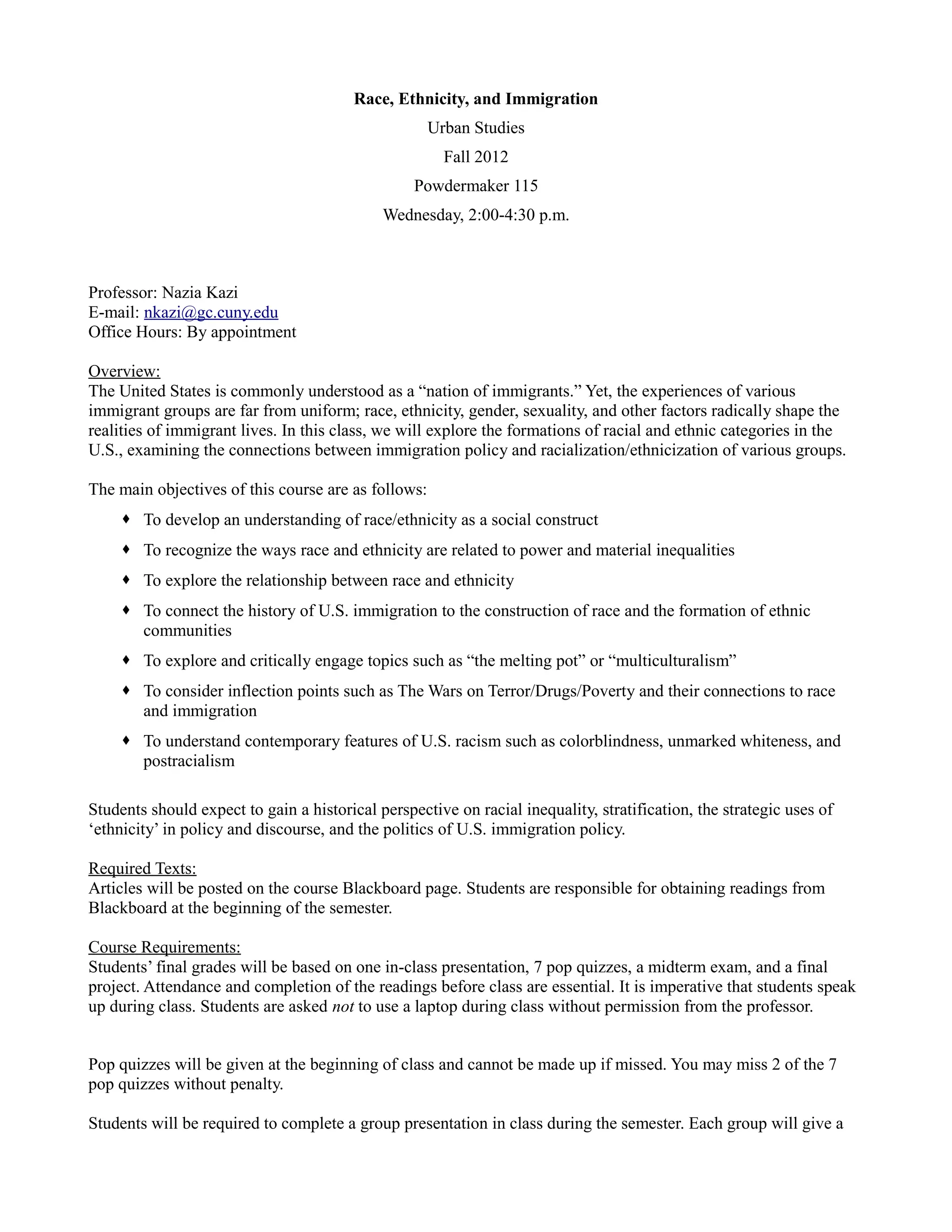 Urbst 202 race, ethnicity, and immigration (queens college) syllabu ...
