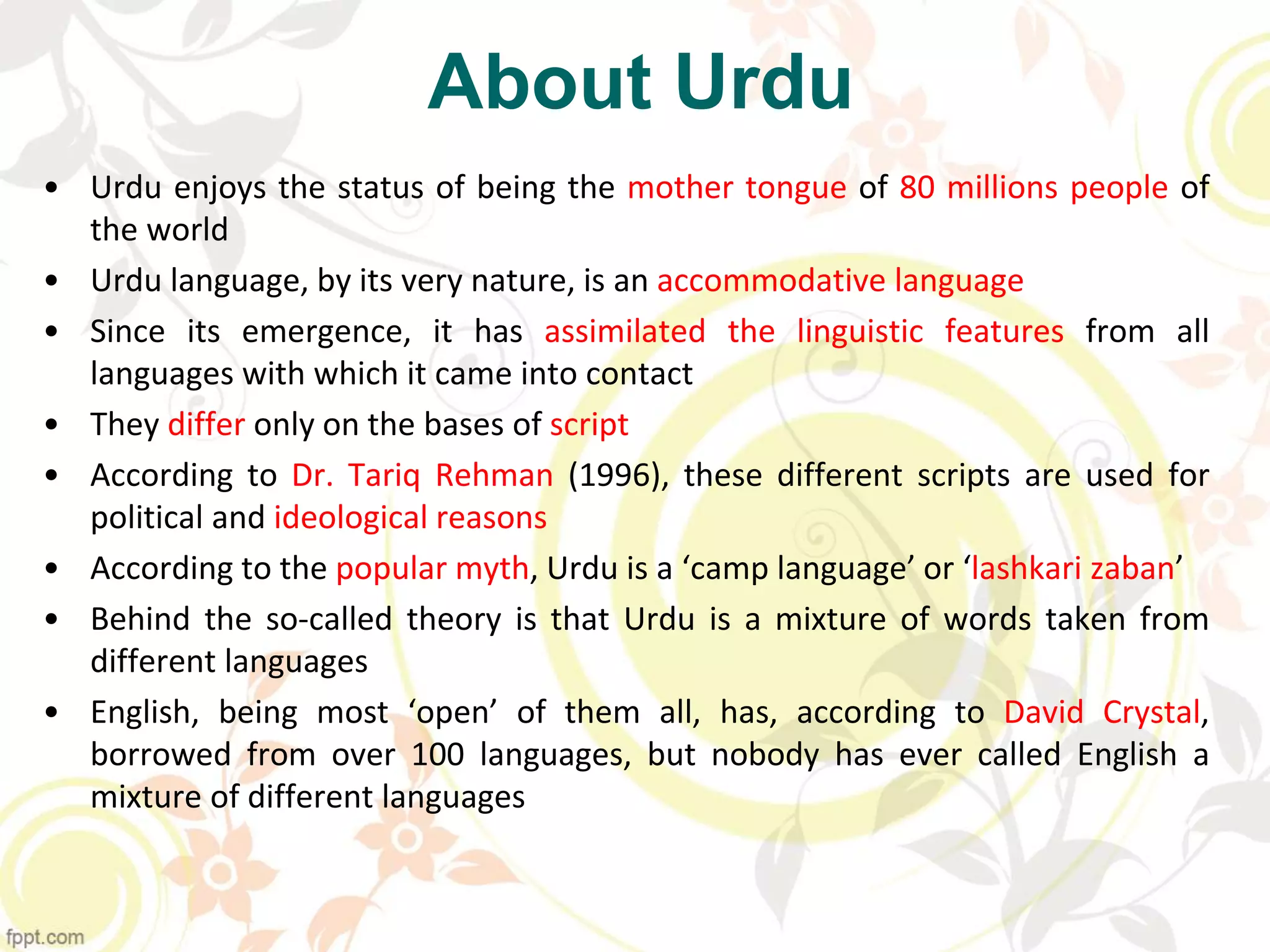 Urdu Language (Variations) | PPTX