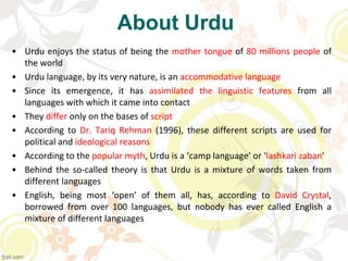 Urdu Language (Variations) | PPTX