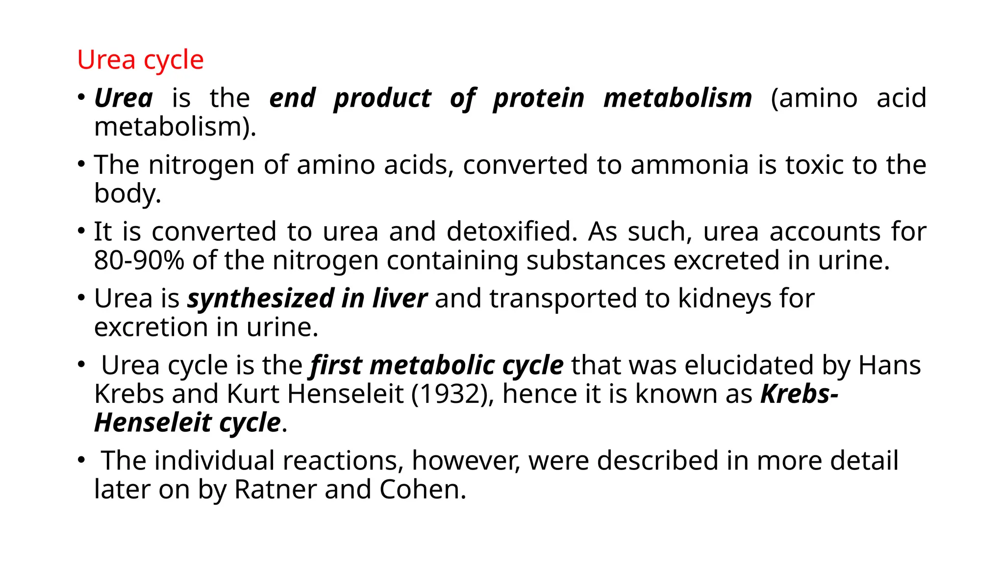 Urea cycle and creatinine cycle in protein synthesis | PPTX