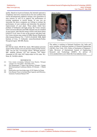 Ureap lant energy improved with operation philosophyand reactor ...