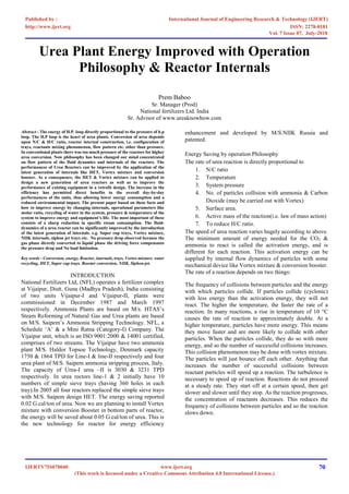 Ureap lant energy improved with operation philosophyand reactor internals | PDF