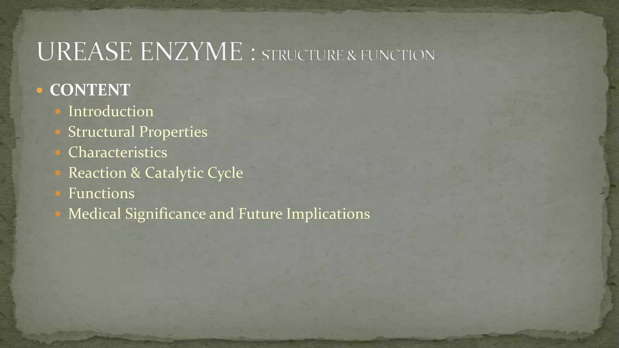 Urease enzyme and its catalytic cycle | PPTX