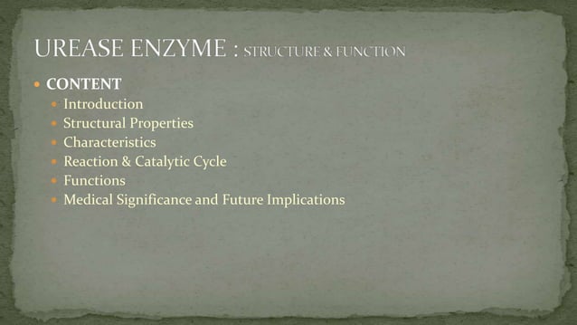 Urease enzyme and its catalytic cycle | PPTX