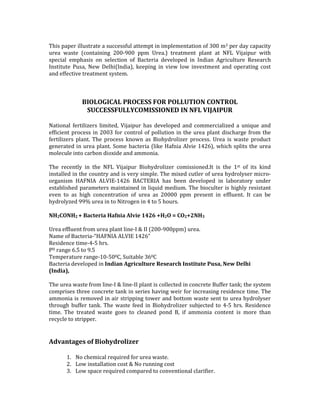 Urea waste treatment by biohydrolyzer | PDF