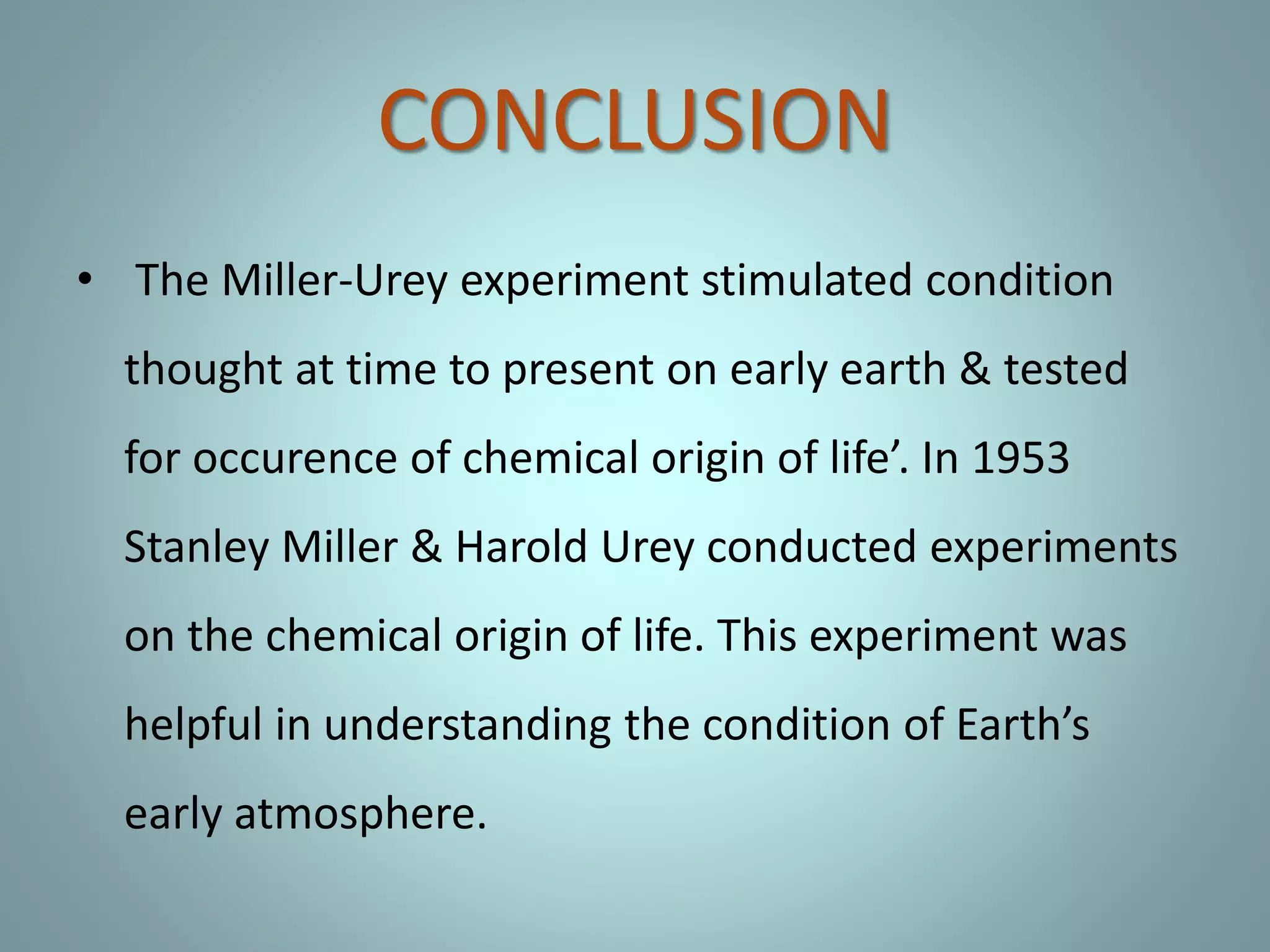 Urey miller experiment | PPTX
