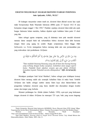 Urgensi Meluruskan Sejarah Ekonomi Syariah Indonesia | DOCX