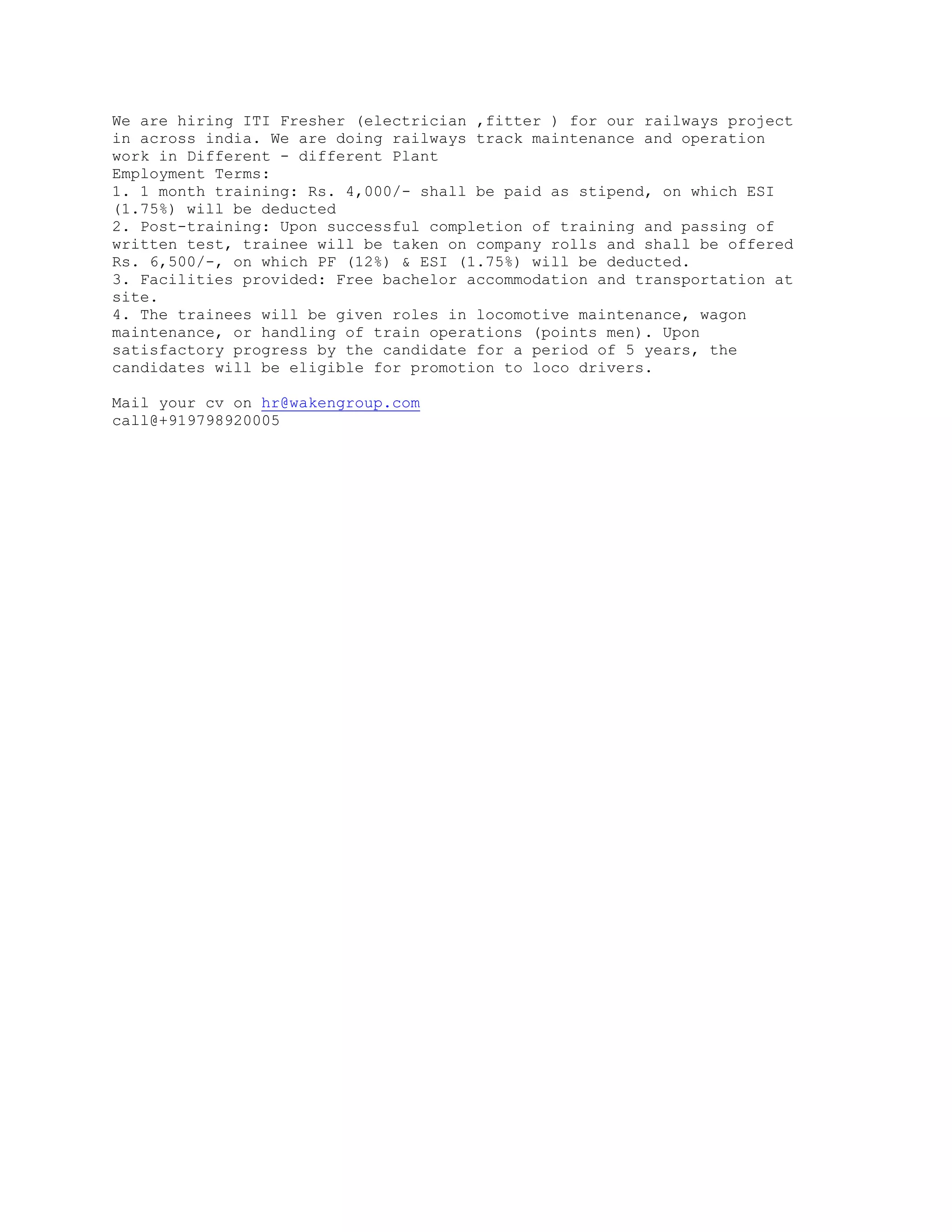 Urgently required iti fresher | DOCX