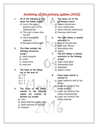 Urianry system booklet ( mc qs & essay ) | PDF