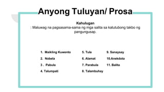 Uri at anyo ng panitikan at ang kahulugan nito | PDF