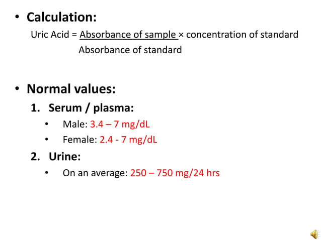 Estimation of uric acid levels in blood | PPTX | Chemistry | Science